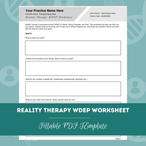 Reality Therapy Worksheets Bundle | 12 Editable / Fillable PDF ...