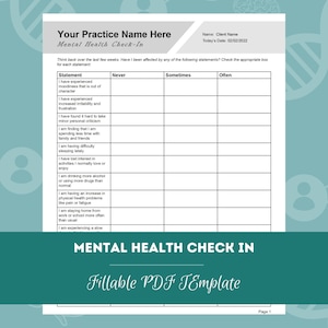 Mental Health Check in Questions | Editable / Fillable PDF | for ...