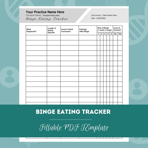 Binge Eating Worksheet - Etsy
