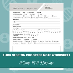 EMDR Session Note Worksheet | Editable / Fillable PDF Template | for ...