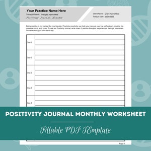 Positivity Journal - Monthly Worksheet | Editable / Fillable PDF ...