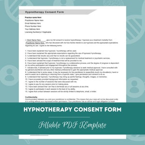 Hypnotherapy Consent Form | Editable / Fillable PDF Template | for Counselors, Psychologists ...