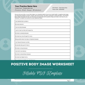 Positive Body Image Worksheet | Editable / Fillable PDF Template | for ...