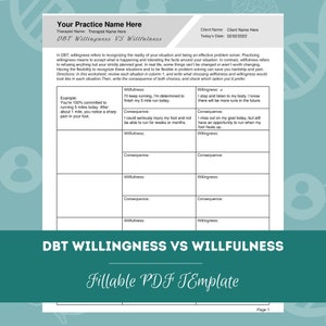 DBT Willingness Vs Willfulness Worksheet | Editable / Fillable PDF ...