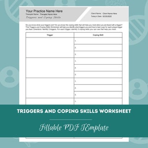 Triggers and Coping Skills Worksheet | Editable / Fillable PDF Template ...