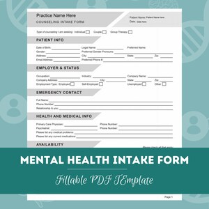 Counseling Intake Form Telecounseling Consent Editable / Fillable PDF ...