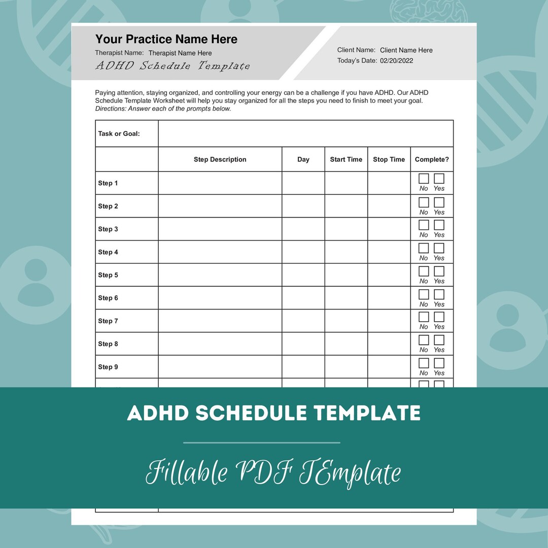 ADHD Schedule Template Worksheet | Editable / Fillable PDF | for ...