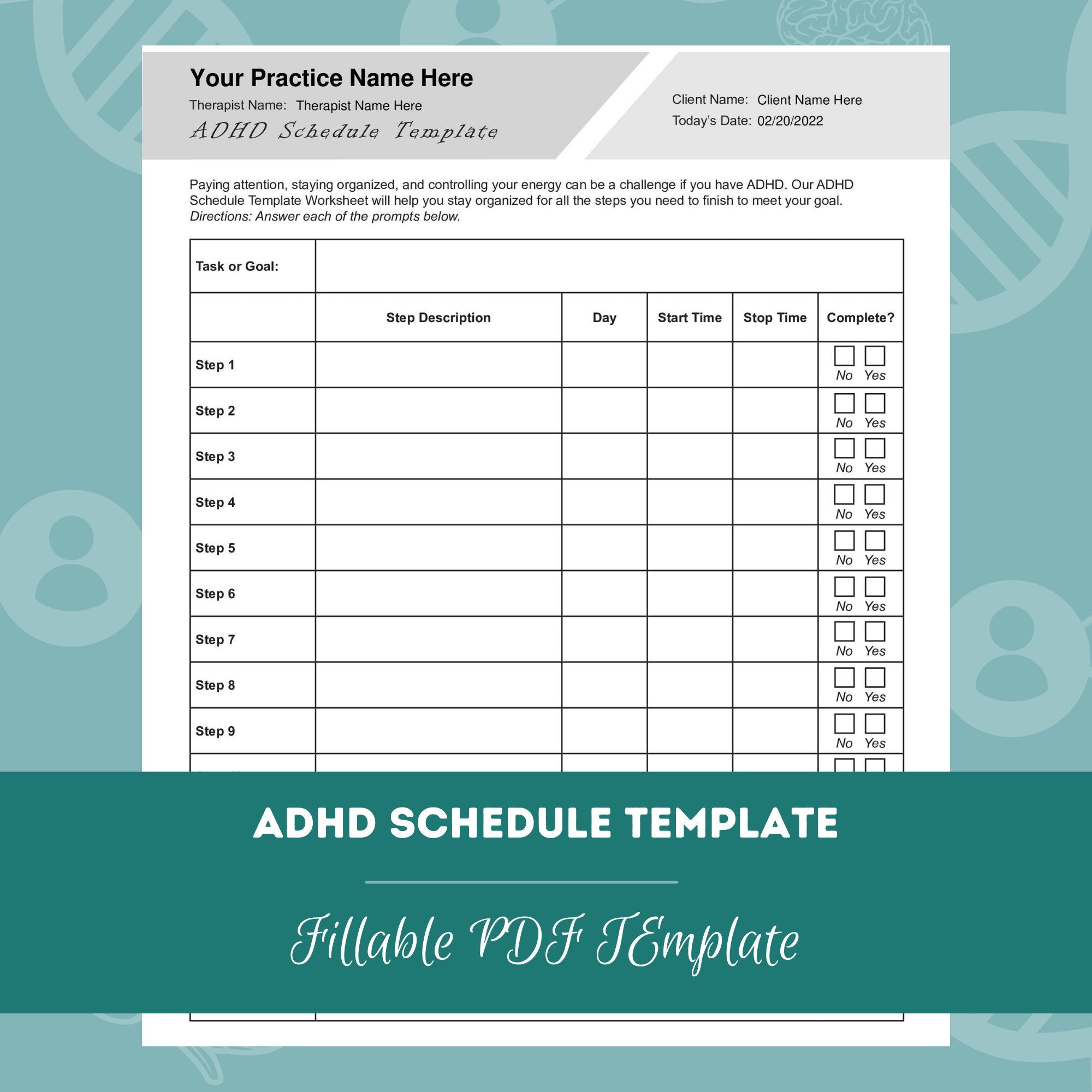 ADHD Schedule Template Worksheet | Editable / Fillable PDF | for ...