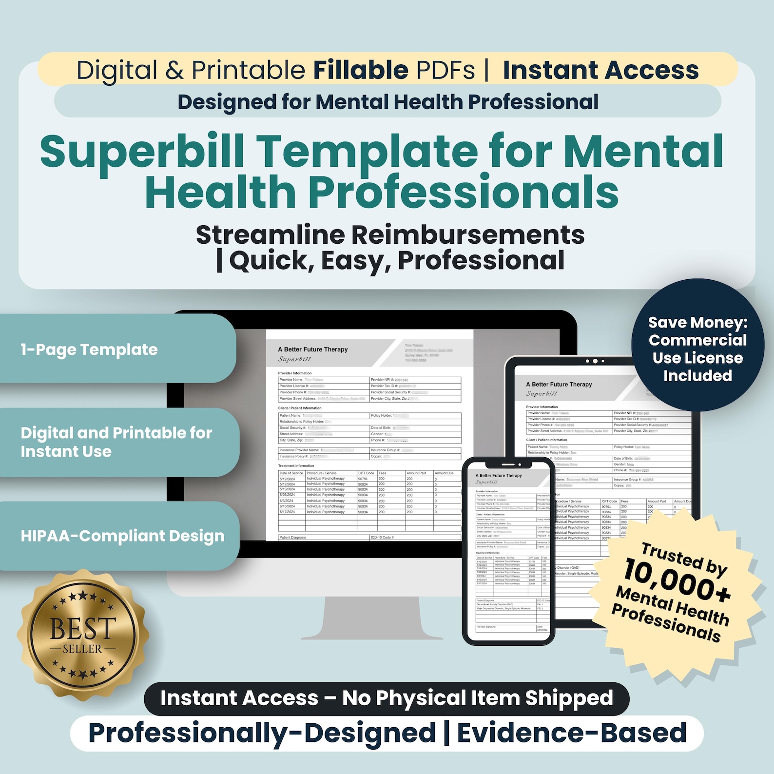 Superbill PDF Template for Mental Health / Counseling | Editable ...