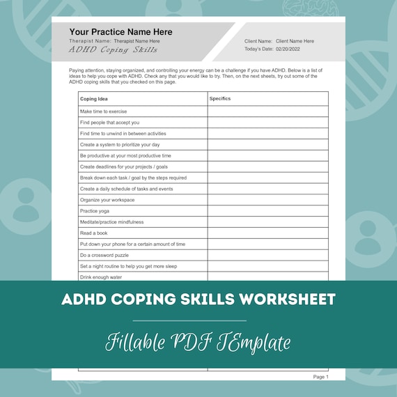 ADHD Coping Skills Worksheet Editable / Fillable PDF for - Etsy