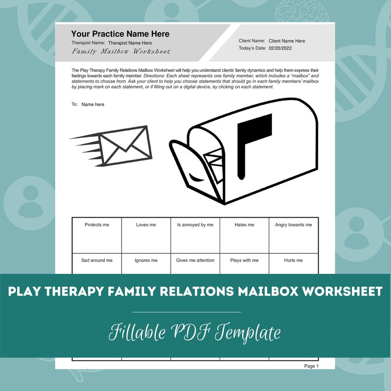 Play Therapy Family Relations Mailbox Worksheet | Editable / Fillable ...
