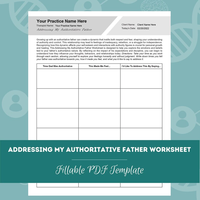 Addressing My Authoritative Father Inner Child Worksheet (fillable ...