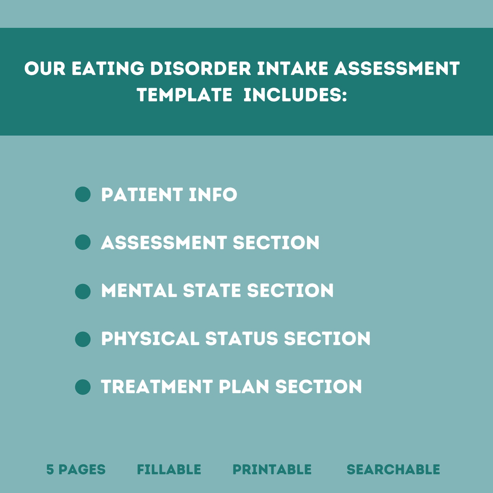 Eating Disorder Assessment Template | Editable / Fillable PDF | for ...