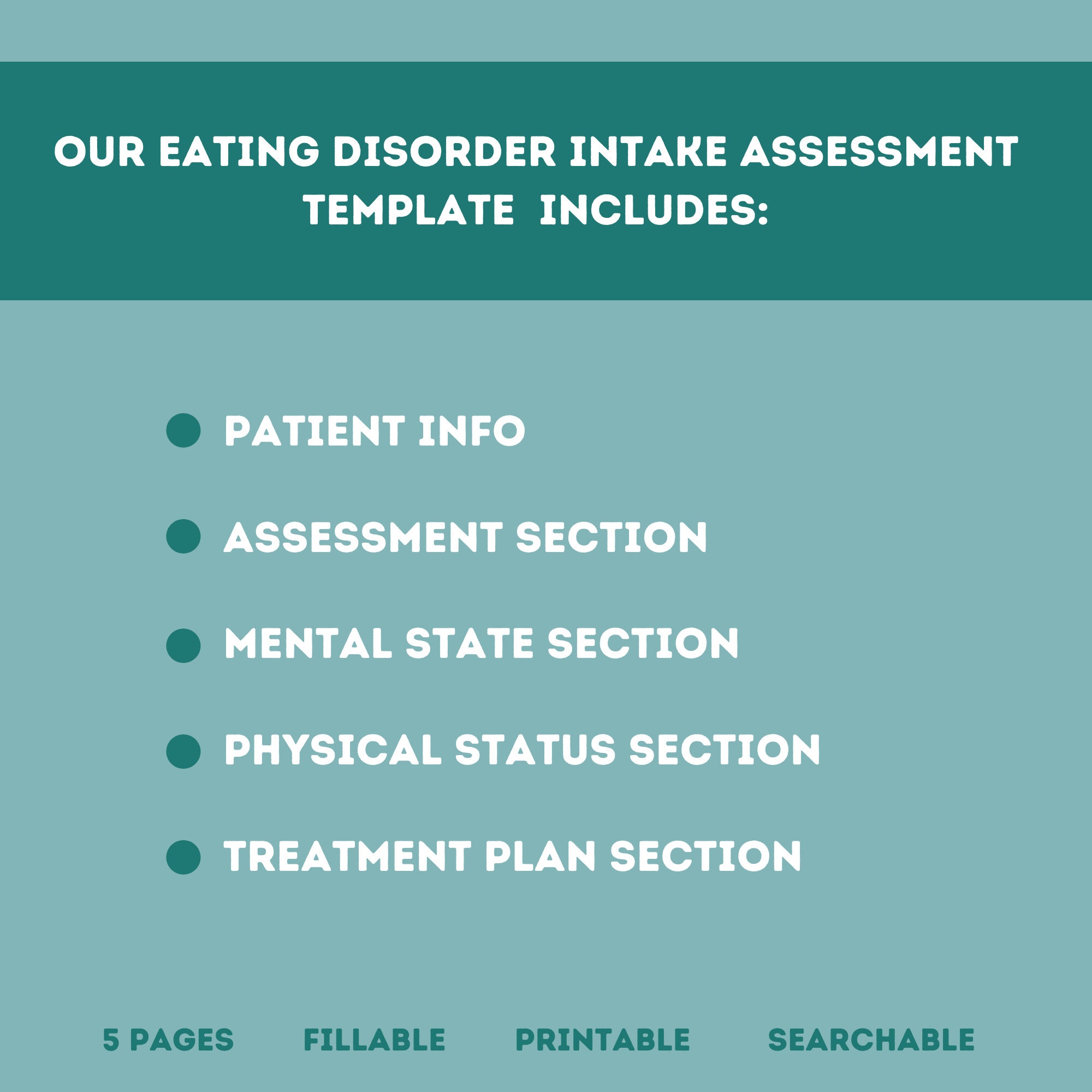 Eating Disorder Assessment Template | Editable / Fillable PDF | for ...