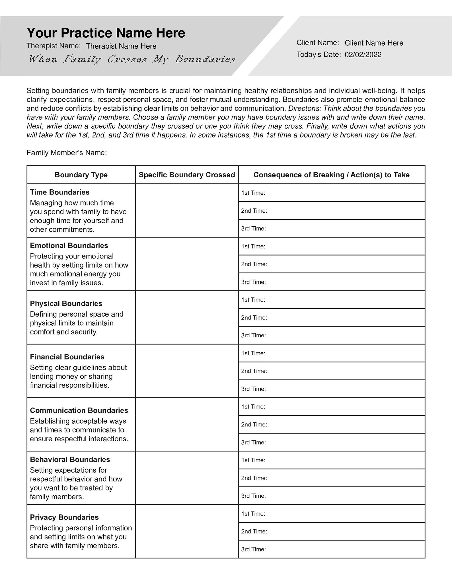 When Family Crosses My Boundaries Worksheet | Editable / Fillable / Printable PDF | Counselors ...