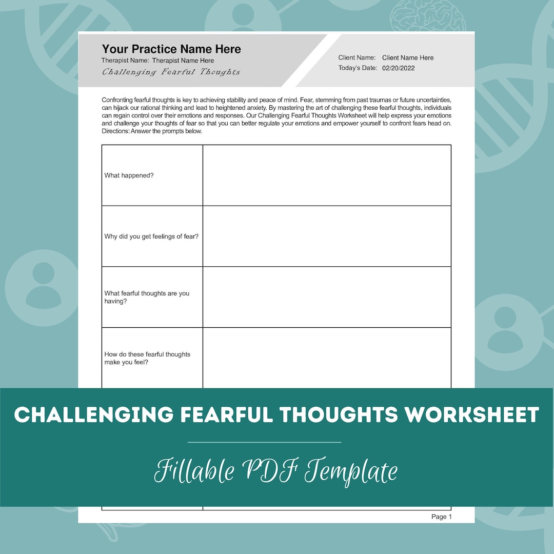Challenging Fearful Thoughts Worksheet | Editable / Fillable ...