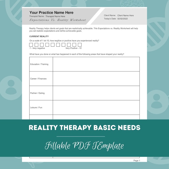 Reality Therapy Expectations Vs Reality Worksheet Editable / - Etsy
