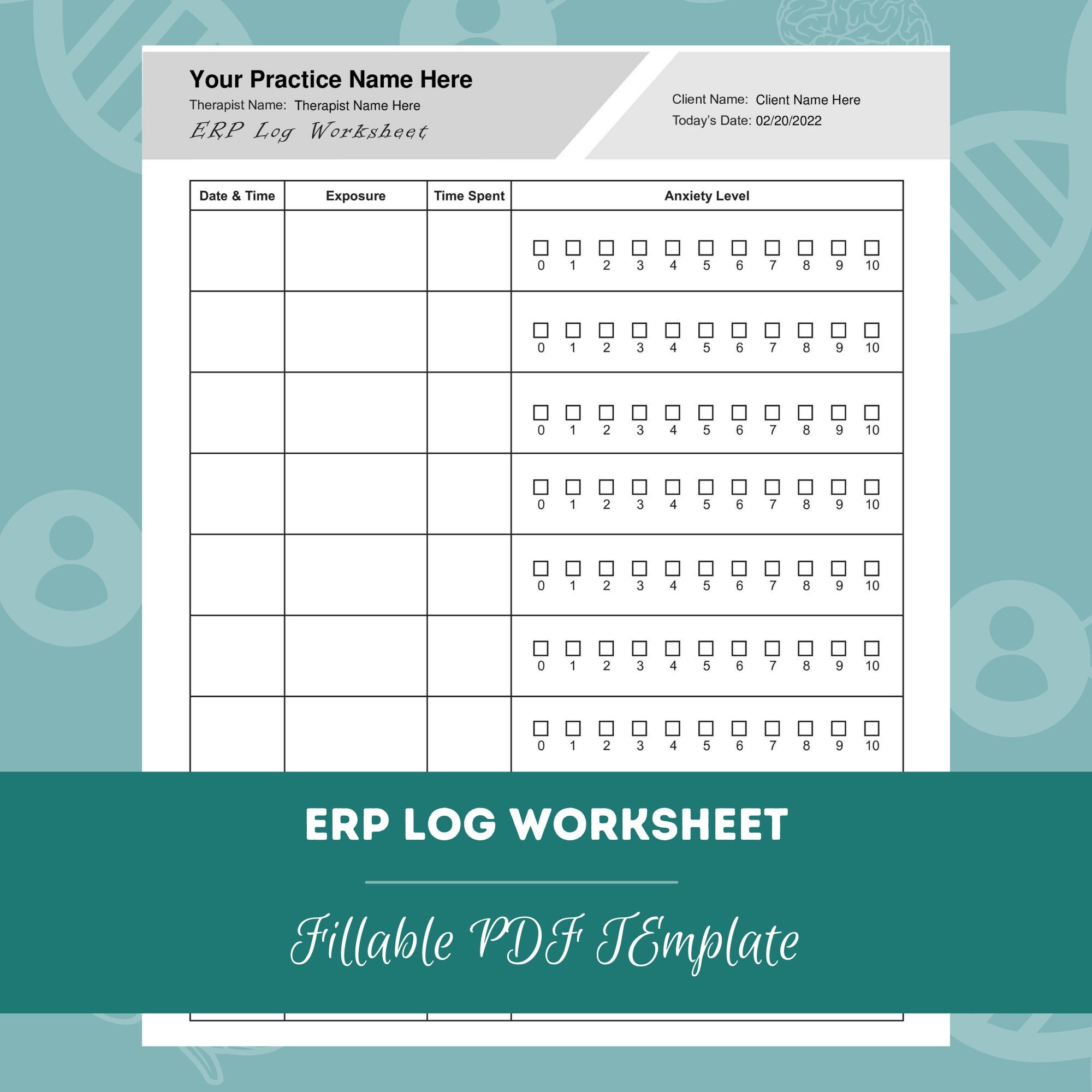 ERP Log Worksheet | Editable / Fillable PDF Template | for Counselors ...