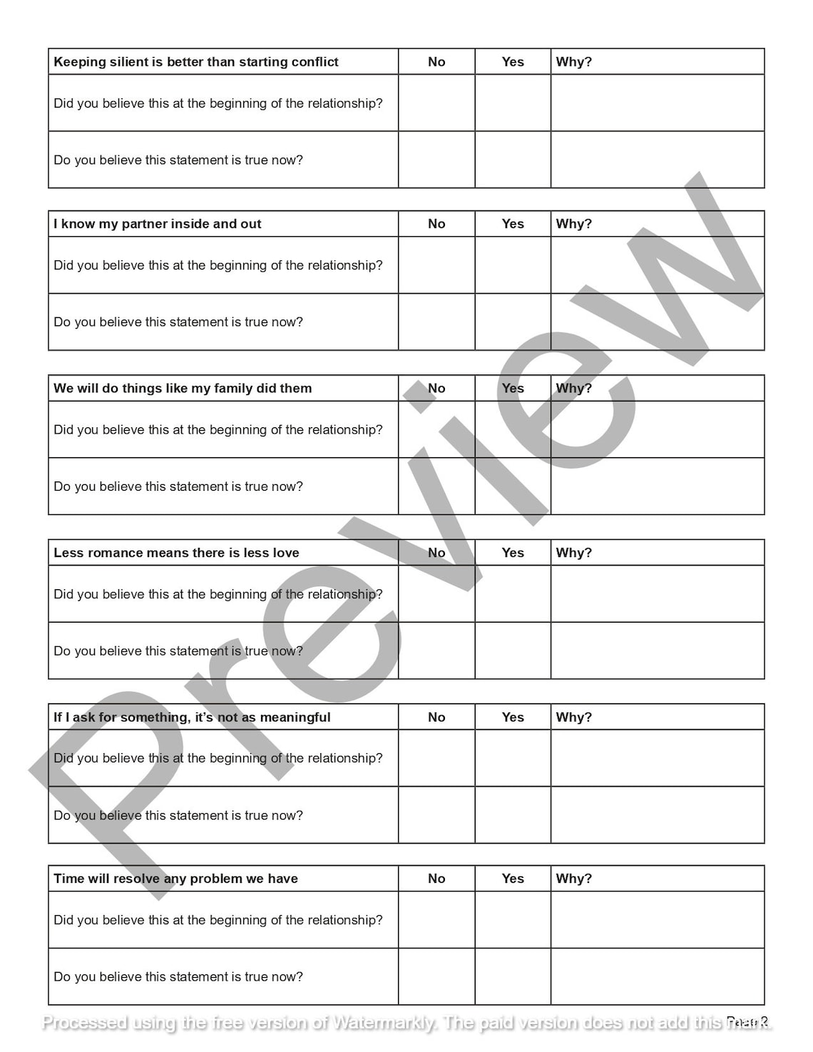 Relationship Expectations Worksheet | Editable / Fillable PDF Template ...