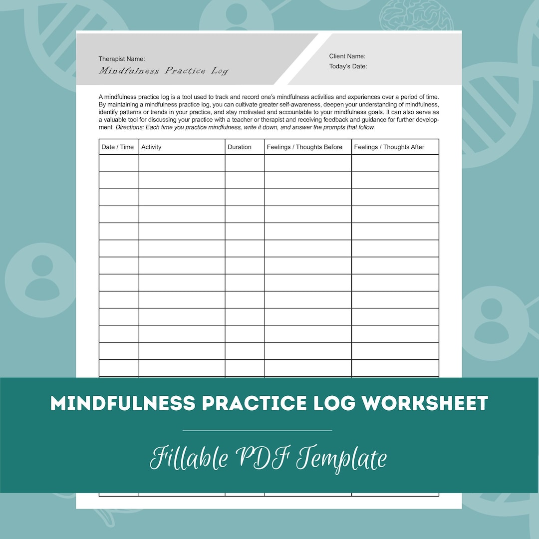 Mindfulness Practice Log Worksheet | Editable / Fillable PDF | for ...