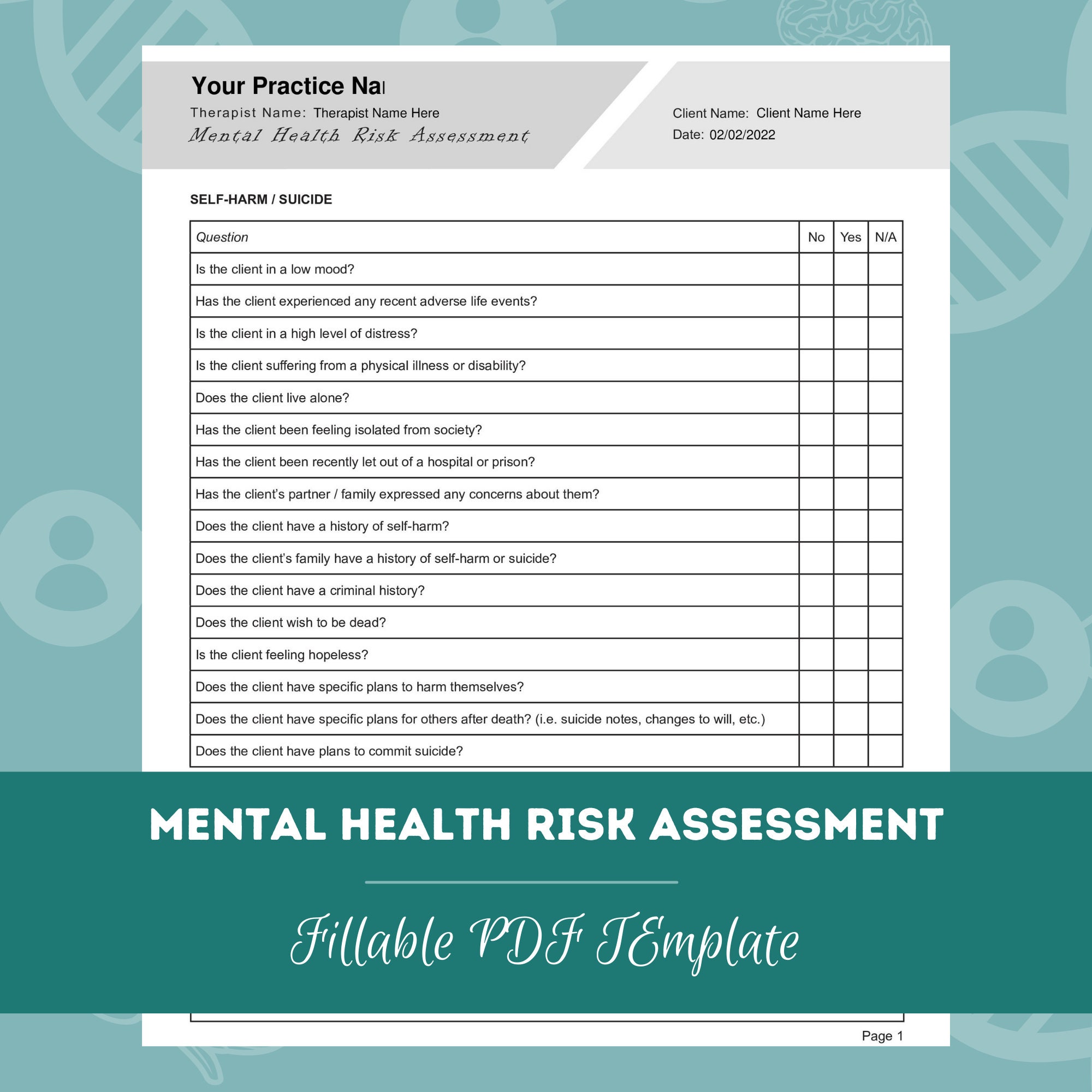 Suicide Prevention Worksheets Bundle | Editable / Fillable / Printable ...