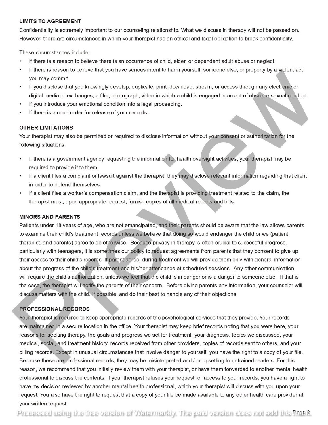 Confidentiality Agreement for Counseling | Editable / Fillable PDF ...