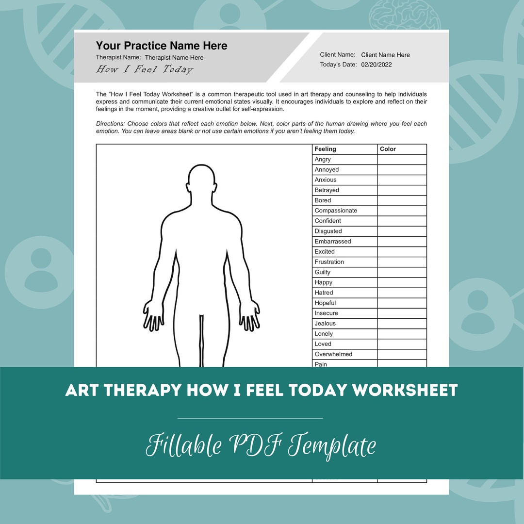 Art Therapy How I Feel Today Worksheet | Editable / Fillable PDF ...