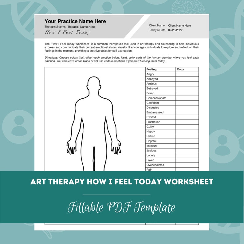 Art Therapy How I Feel Today Worksheet Editable / Fillable - Etsy