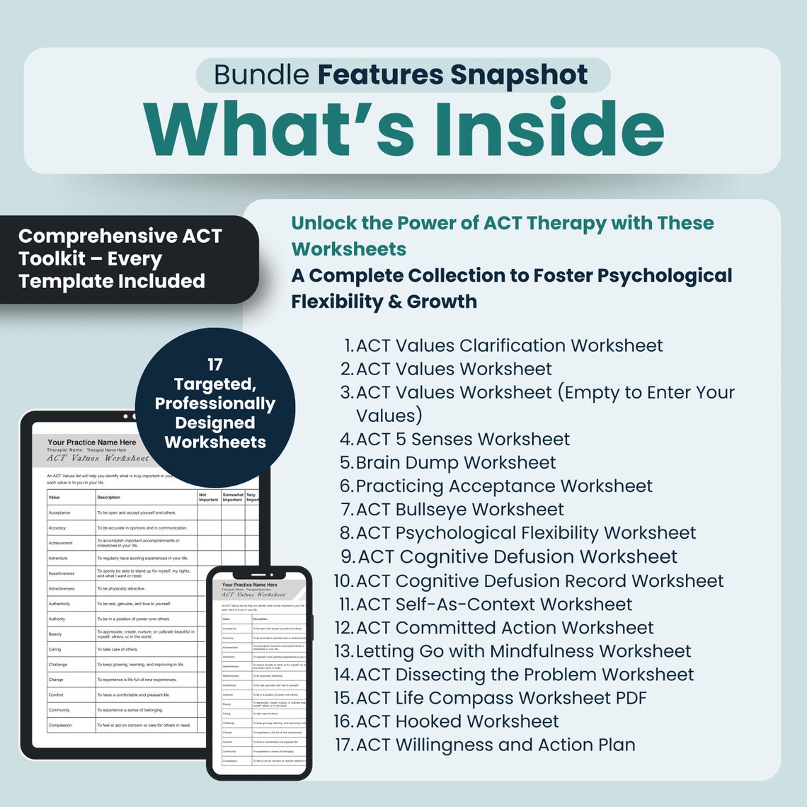 ACT Therapy Worksheets Bundle, 17 Fillable/printable PDF Templates ...