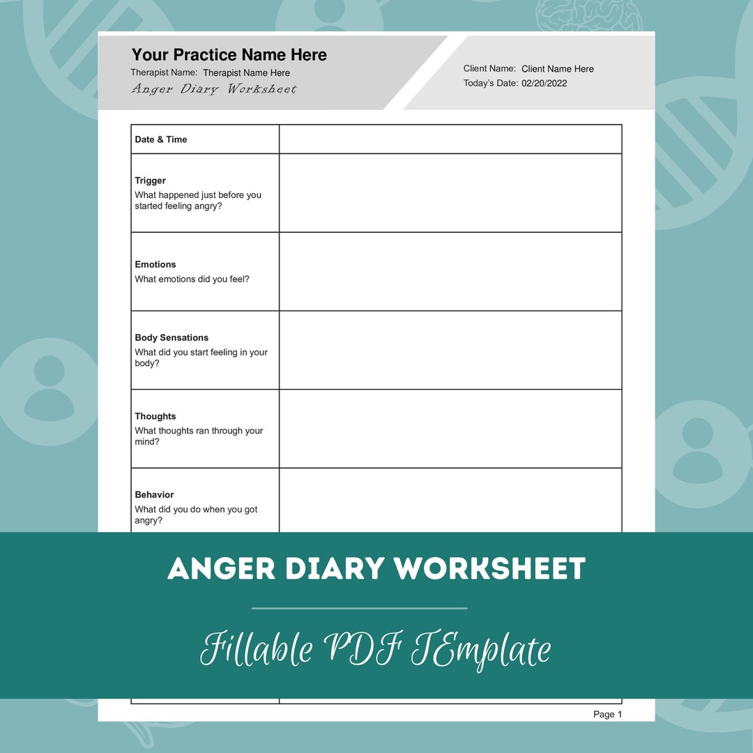 Anger Diary Worksheet | Editable / Fillable PDF | for Counselors ...