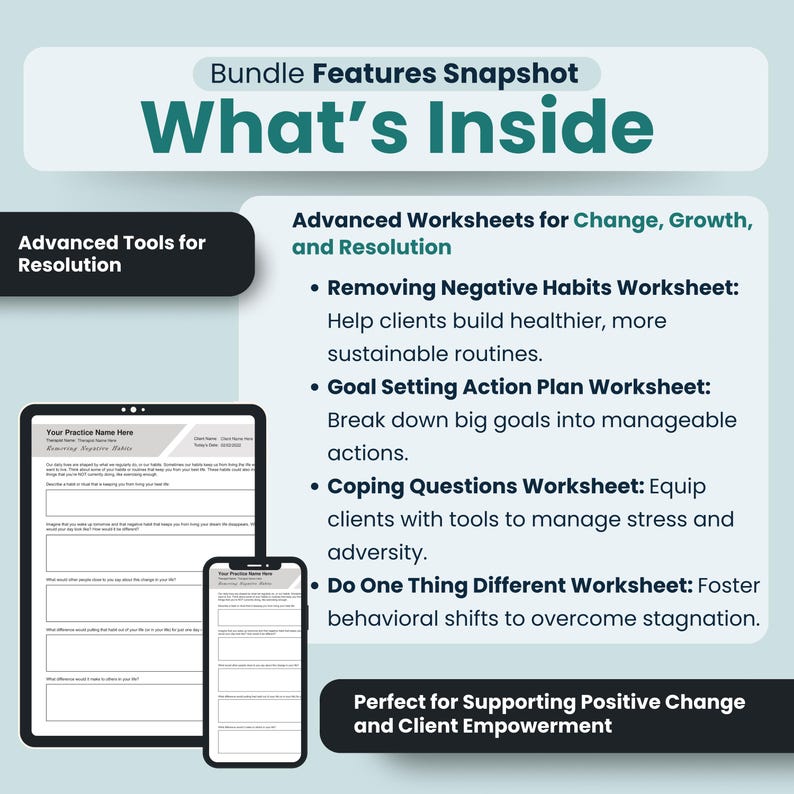 Solution Focused Therapy Worksheets Bundle, 20 Fillable/printable PDF ...