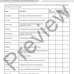 ACT Values Worksheet | Editable / Fillable PDF | for Counselors ...