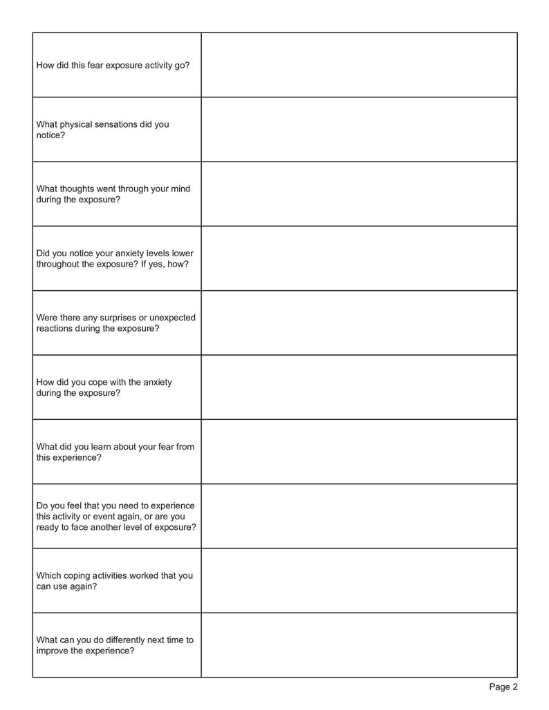 Fear Exposure Practice Worksheet | Editable / Fillable PDF | for ...