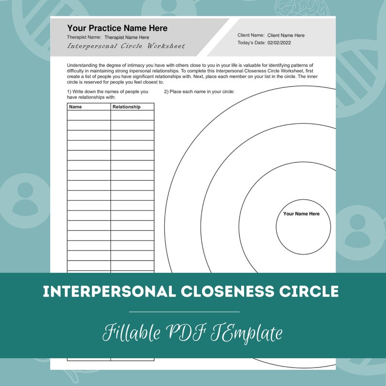 Interpersonal Closeness Circle Worksheet | Editable / Fillable PDF ...