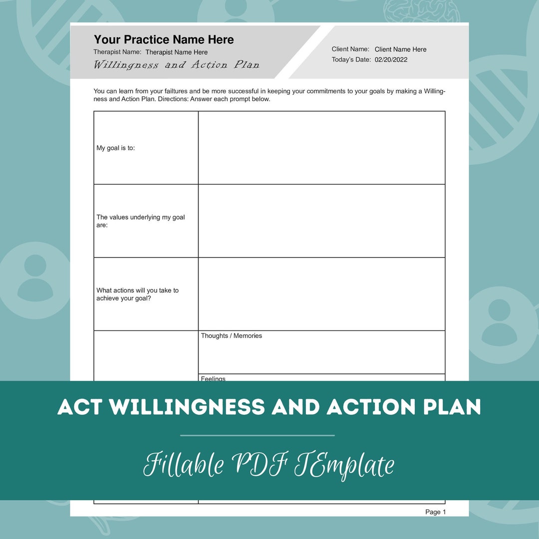 ACT Willingness and Action Plan | Editable / Fillable PDF | for ...