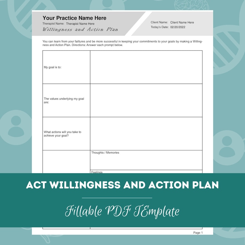ACT Willingness and Action Plan Editable / Fillable PDF for Counselors ... ACT Willingness and Action Plan Editable / Fillable PDF for Counselors ...