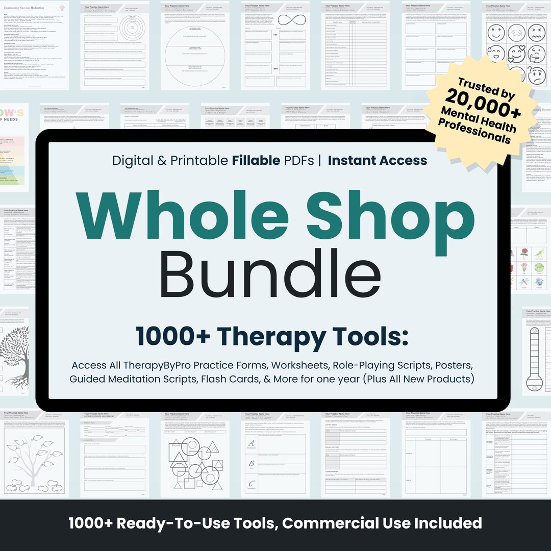 Whole Shop Therapy Bundle | 1000+ Worksheets & Tools for Anxiety ...