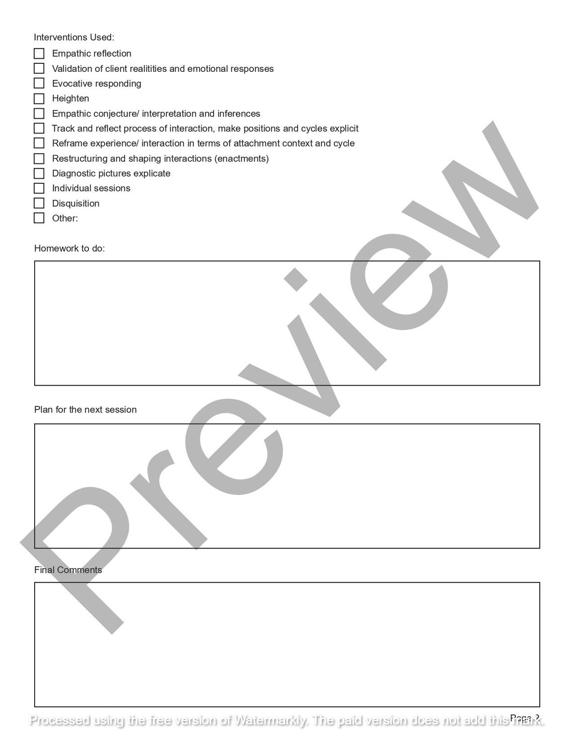 EFT Progress Note Form | Editable / Fillable PDF Template | for ...