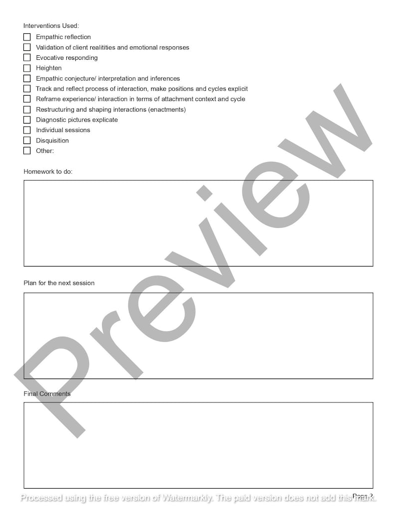 EFT Progress Note Form | Editable / Fillable PDF Template | for ...