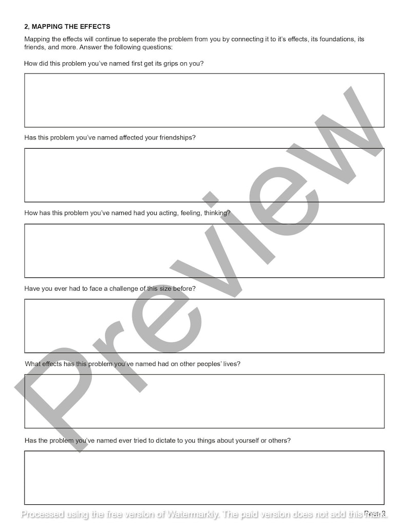 Narrative Therapy Statement of Position Map Worksheet | Editable ...
