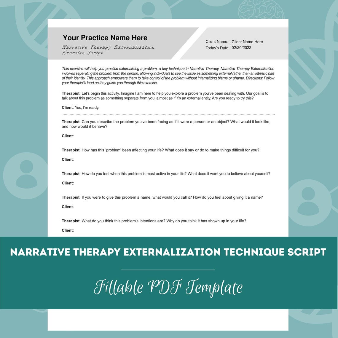 Narrative Therapy Externalization Technique Script Worksheet | Fillable ...