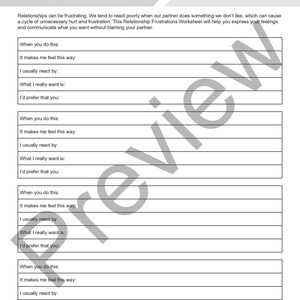 Relationship Frustrations Worksheet | Editable / Fillable PDF Template ...