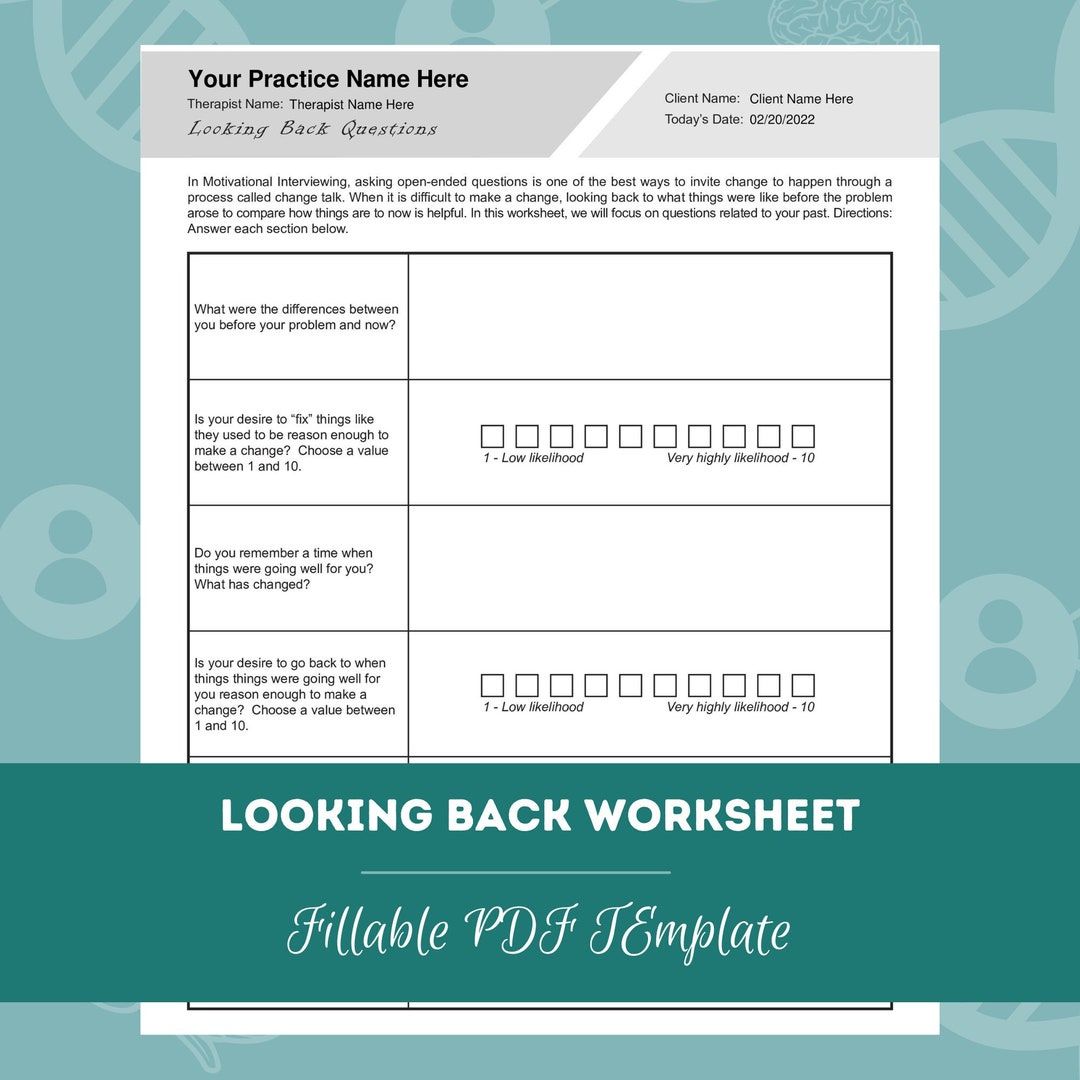 Motivational Interviewing Looking Back Questions Worksheet | Editable ...