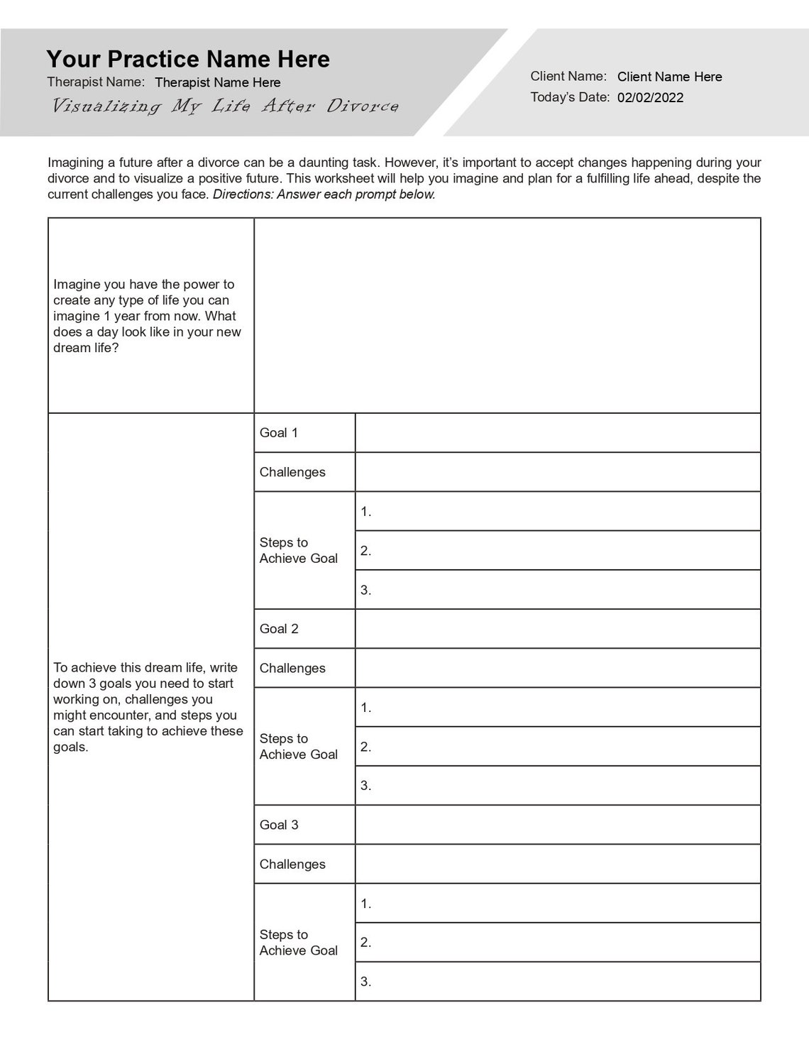 Visualizing My Life After Divorce Worksheet | Editable / Printable ...