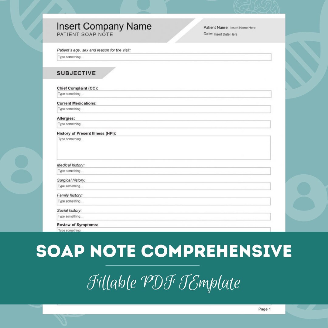 SOAP Note Template, Fillable/printable PDF Template, Therapist ...