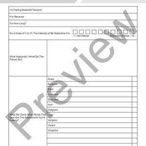 Letting Go of Resentment Worksheet | Editable / Fillable PDF Template ...