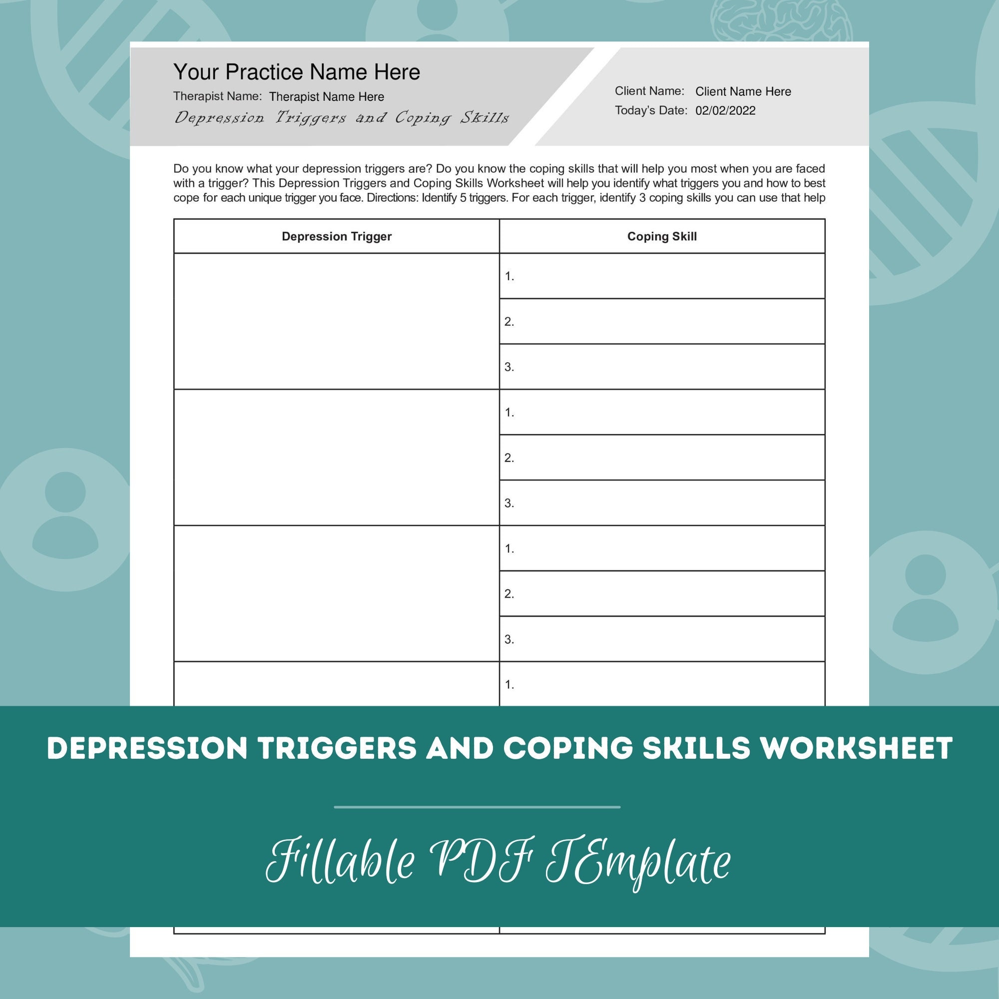 Depression Triggers and Coping Skills Worksheet | Editable / Fillable ...