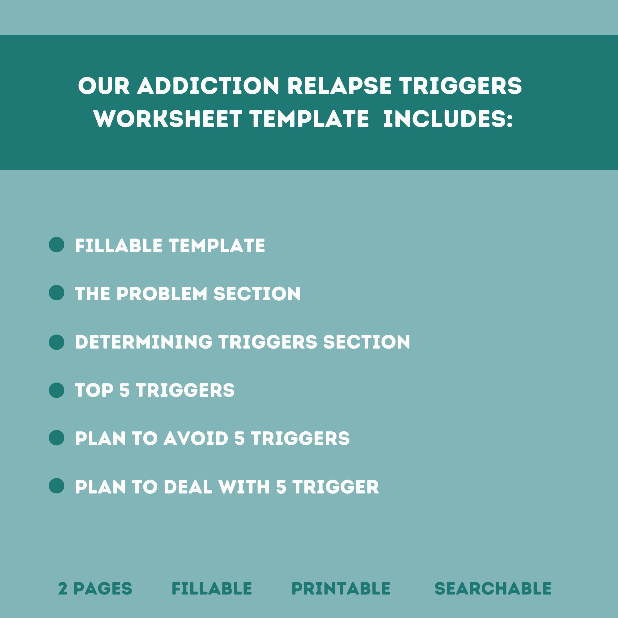 Addiction Relapse Triggers Worksheet Editable Fillable Pdf For