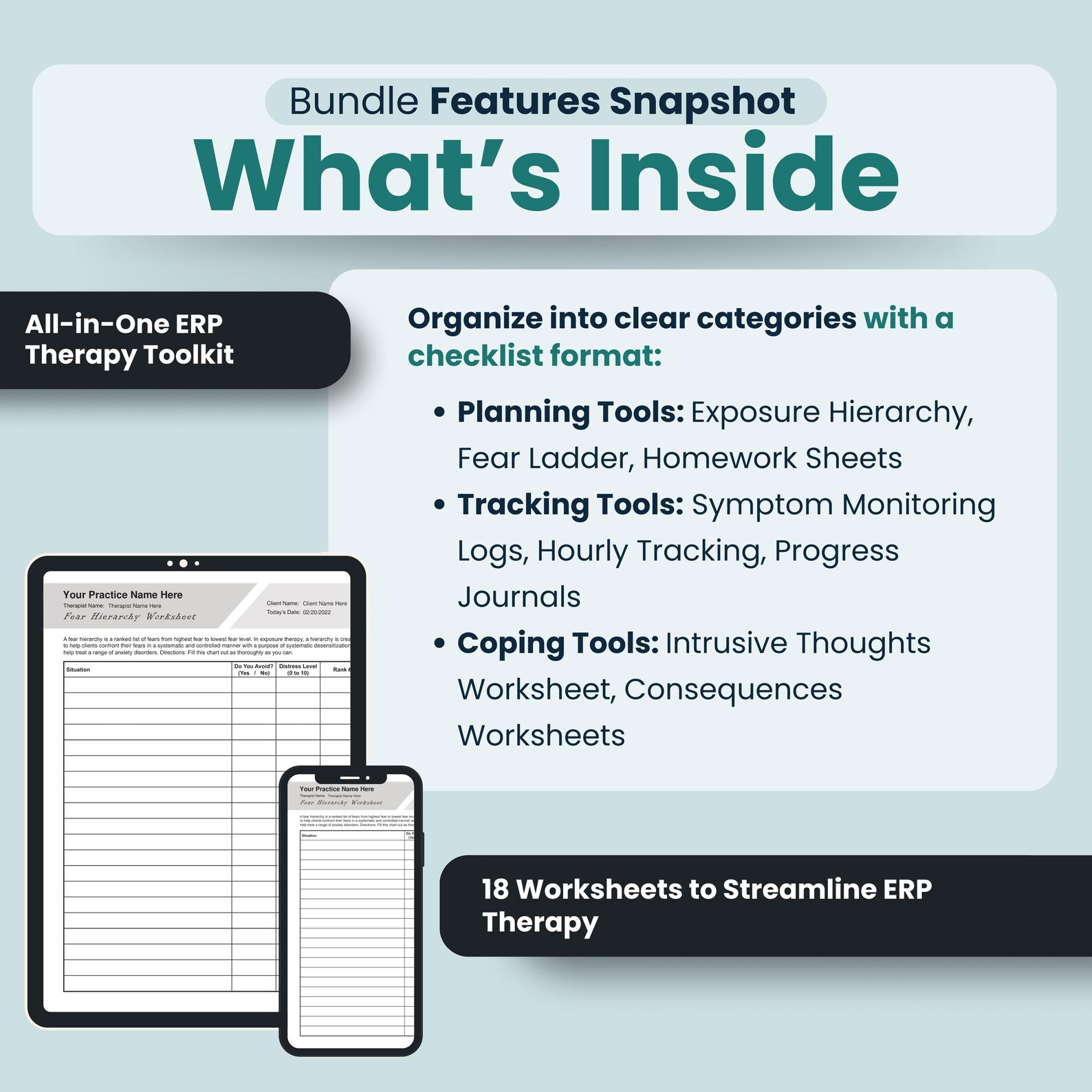 ERP Worksheets Bundle, 18 Fillable/printable PDF Templates, Exposure ...