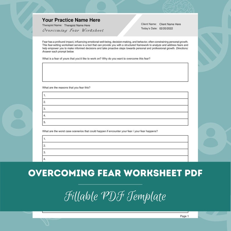 Overcoming Fear Worksheet | Editable / Fillable PDF | for Counselors ...